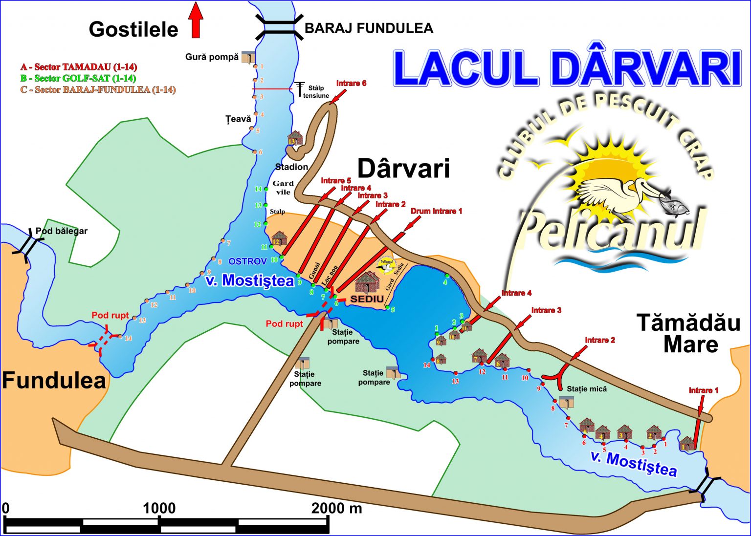 Harta lacului Darvari – Dârvari – pescuit la crap și șalău